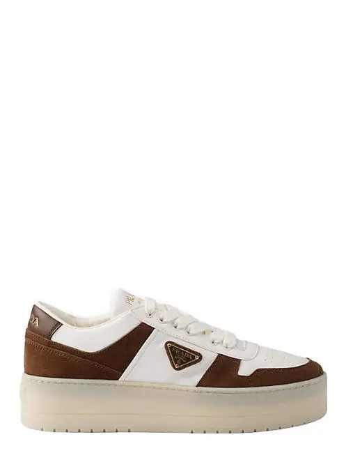 Prada Downtown Leather And Suede Trainers - Brown