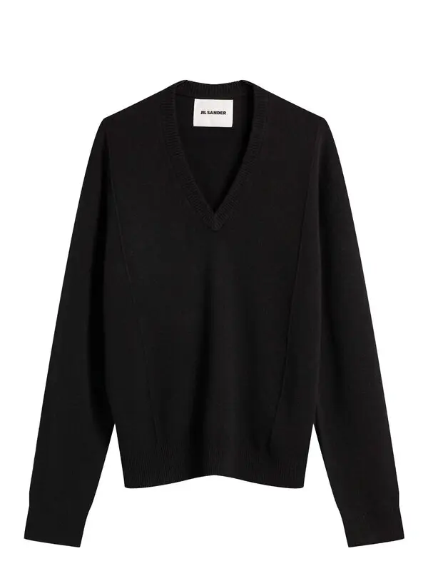 JIL SANDER Wool Cashmere V-neck Jumper - Black