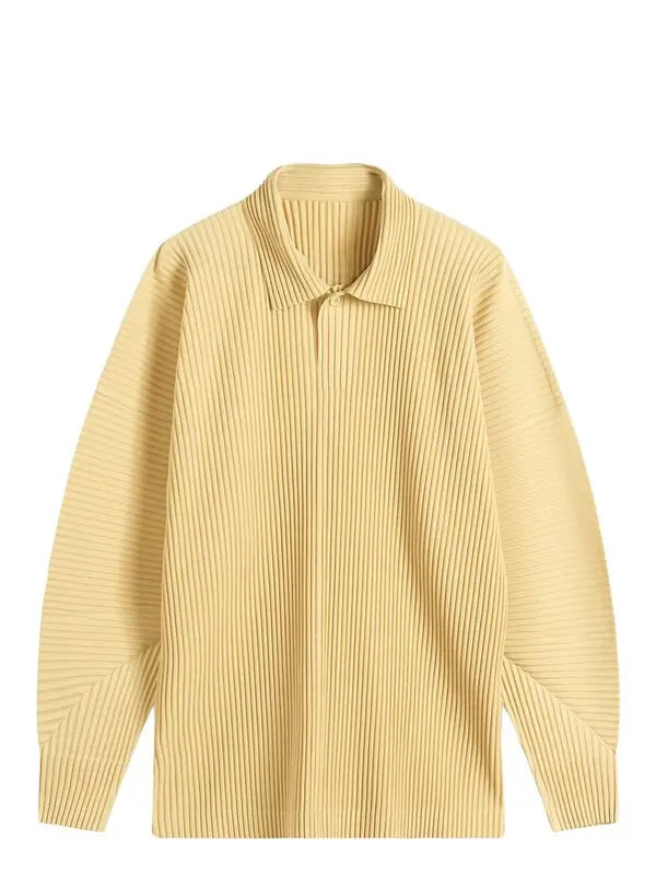 Issey Miyake Homme Plissé Long Sleeve Polo - Dendrite Beige