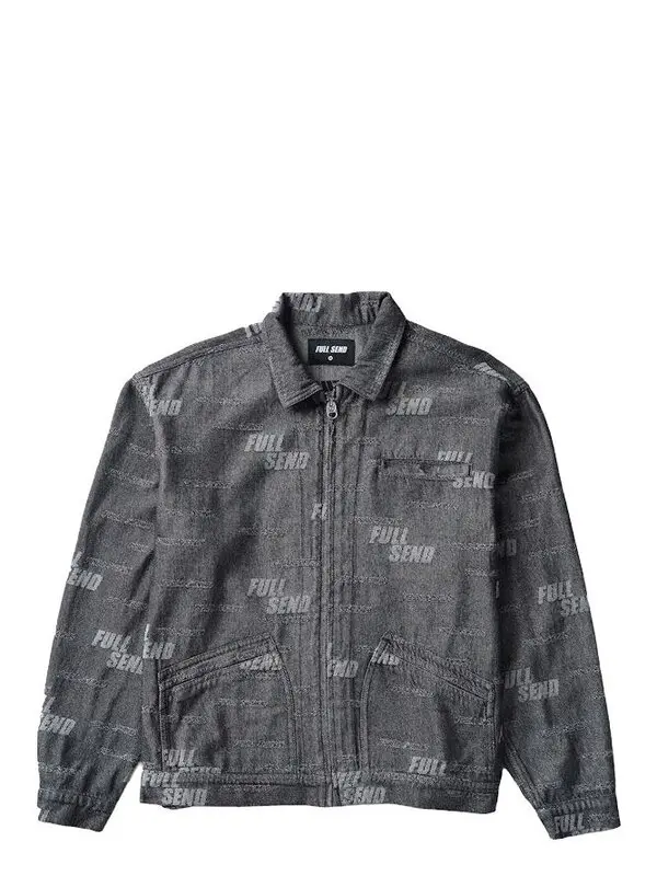 FULL SEND All Over Print Denim Work Jacket - Black