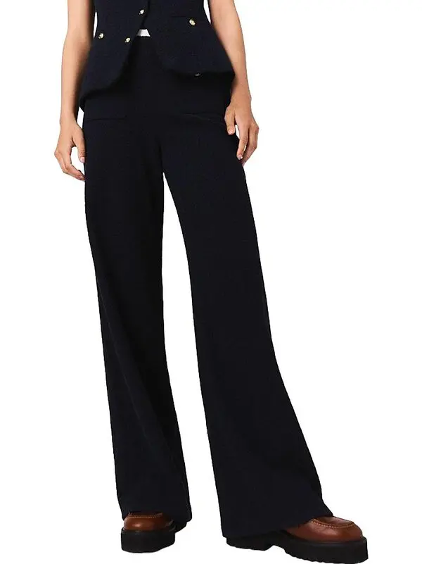 Maje Straight Leg Tweed Trousers - Navy