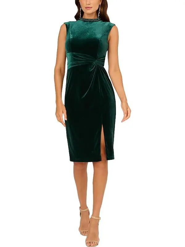 Adrianna Papell Embellished Velvet Dress - Emerald