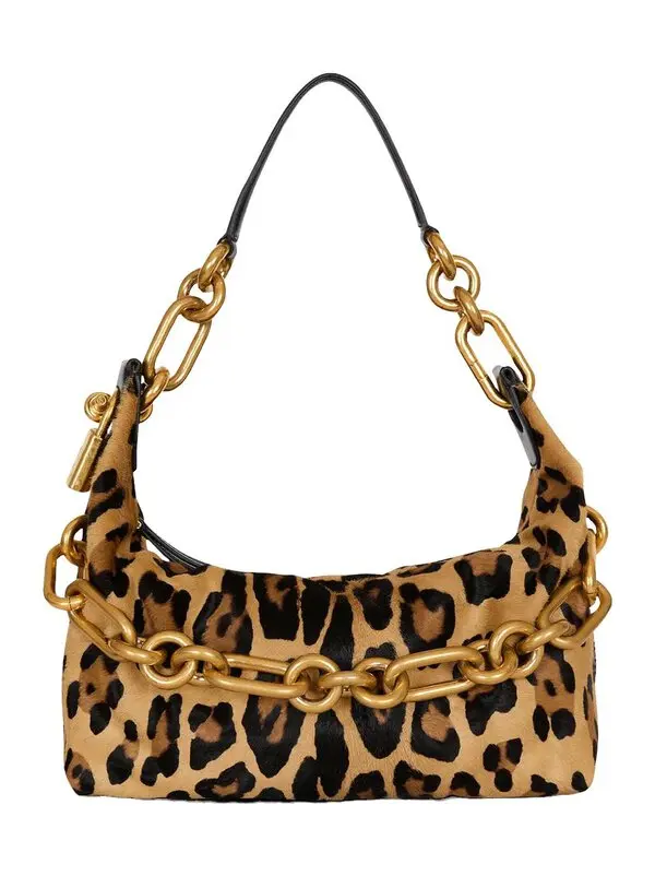 Balmain Medium Leopard Calf Hair Shoulder Bag - Brown Multi