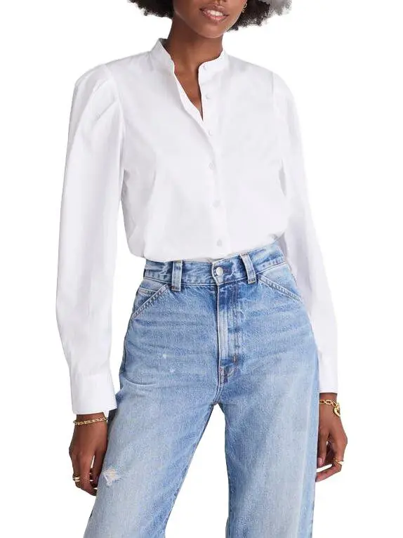 Madewell Cotton Poplin Band Collar Button-up Shirt - White