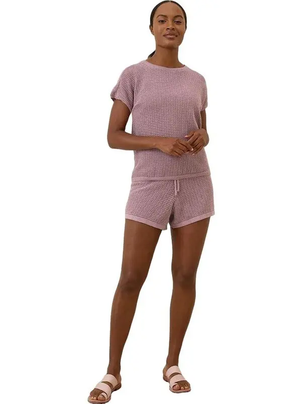 PACT Beachside Crochet Organic Cotton Blend Shorts - Lavender Haze