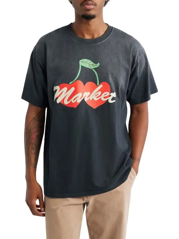 MARKET Double Cherries Cotton Graphic T-shirt - Pirate-black