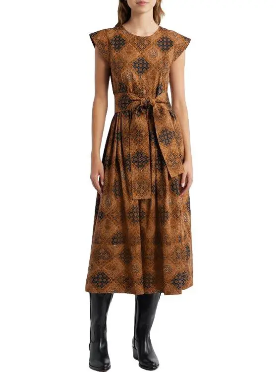 The Great. The Tulsa Tie Waist Midi Dress - Geo Bandana Print