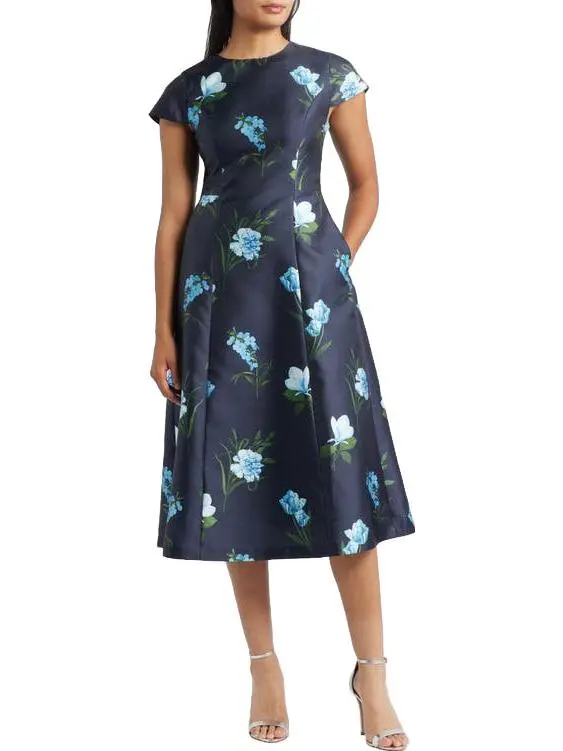 Sachin & Babi Jackie Print Flare Midi Dress - Night Sky Blue Oculata