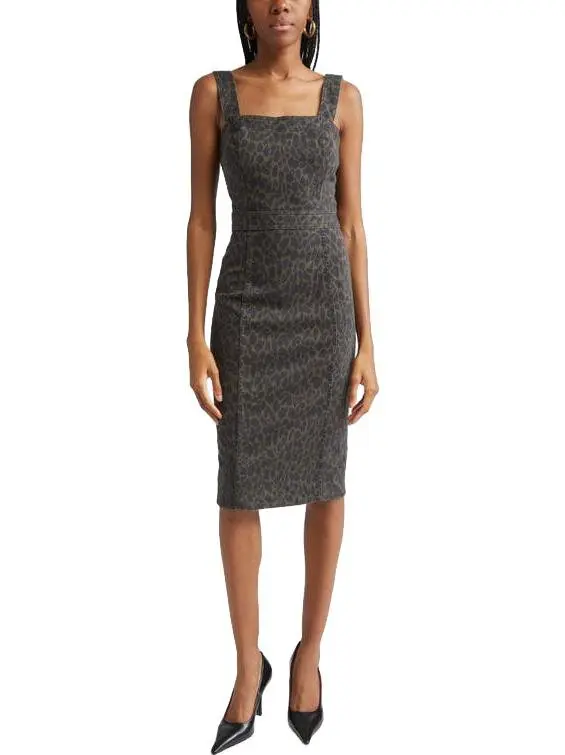 Ramy Brook Tamera Denim Sheath Dress - Deep Olive Animal