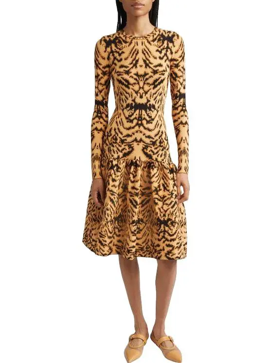 Ulla Johnson Camryn Long Sleeve Tiger Jacquard Dress - Bengal