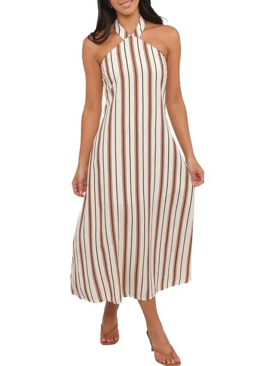 PETAL & PUP Katherine Sleeveless Stripe Midi Dress - Brown Stripe