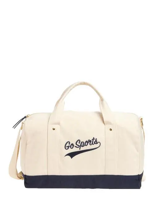 FAVORITE DAUGHTER Go Sports Embroidered Canvas Duffle Bag - Natural Navy Blaze