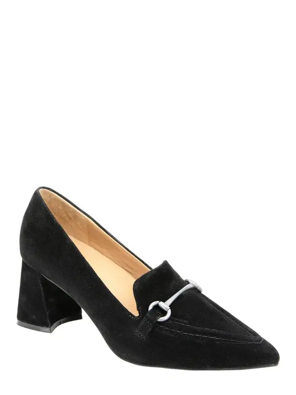 Gentle Souls Pointed Toe Bit Loafer Pumps - Black Suede