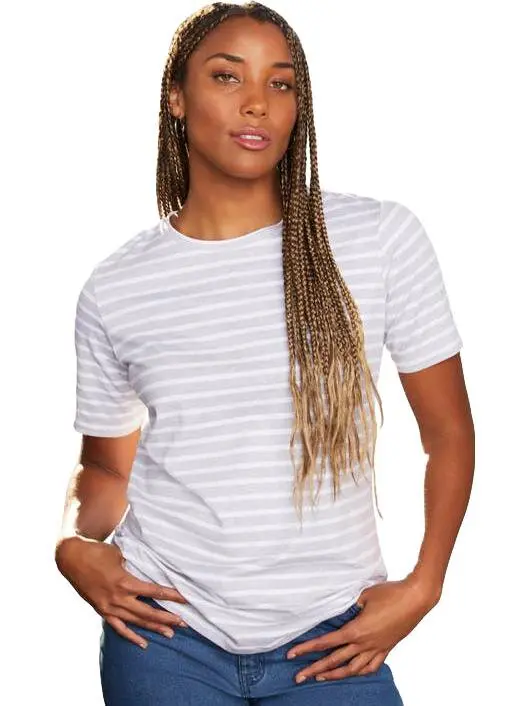JUNE + VIE Short-sleeve Crewneck T-shirt - Heather White Stripes