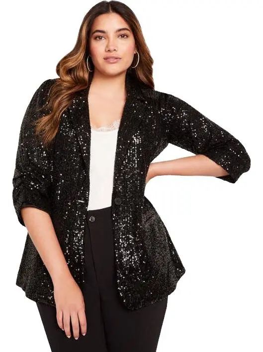 JUNE + VIE Sequin Blazer - Black