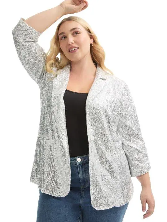 JUNE + VIE Sequin Blazer - Silver