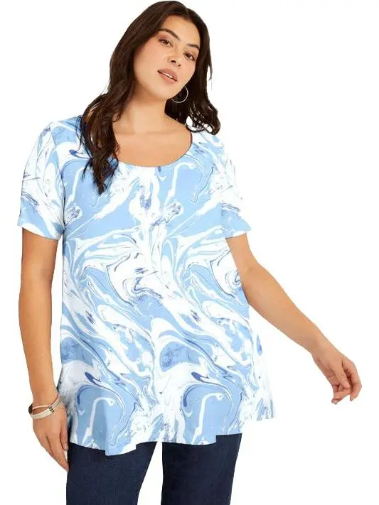 JUNE + VIE Short Sleeve Swing Tunic - Pale Blue Marble