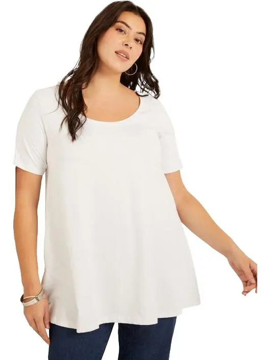 JUNE + VIE Short Sleeve Swing Tunic - White