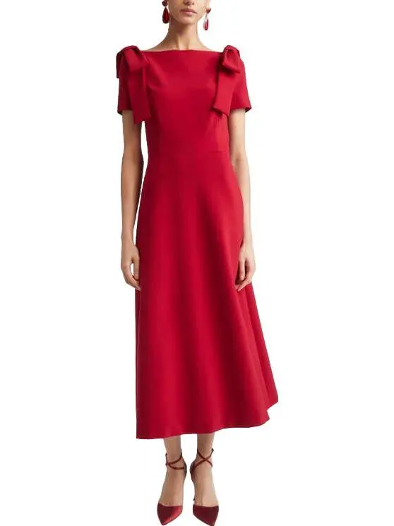 Carolina Herrera Bow Shoulder A-line Dress - Garnet