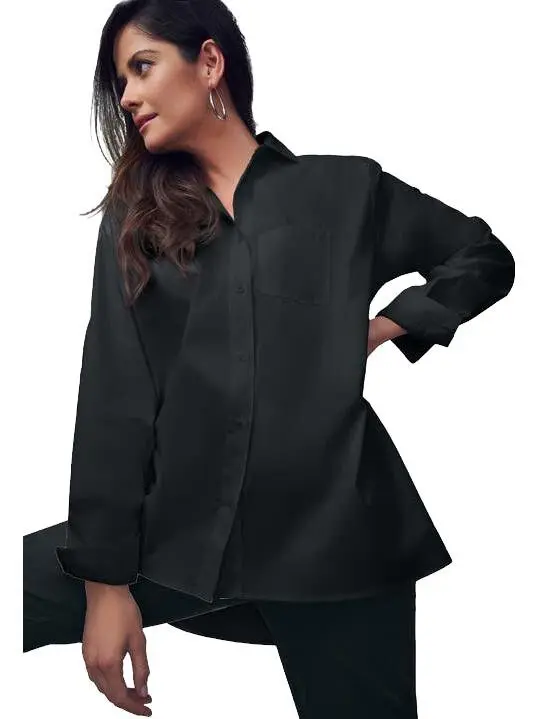 JESSICA LONDON Stretch Cotton Oversized Shirt - Black