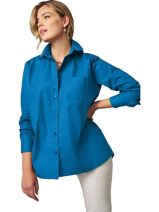 JESSICA LONDON Stretch Cotton Oversized Shirt - Pool Blue