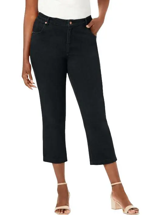 JESSICA LONDON Classic Cotton Denim Capri - Black