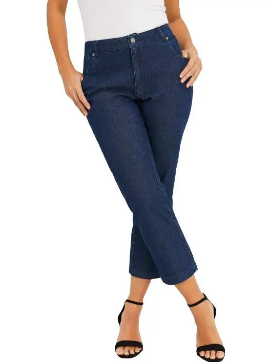 JESSICA LONDON Classic Cotton Denim Capri - Indigo
