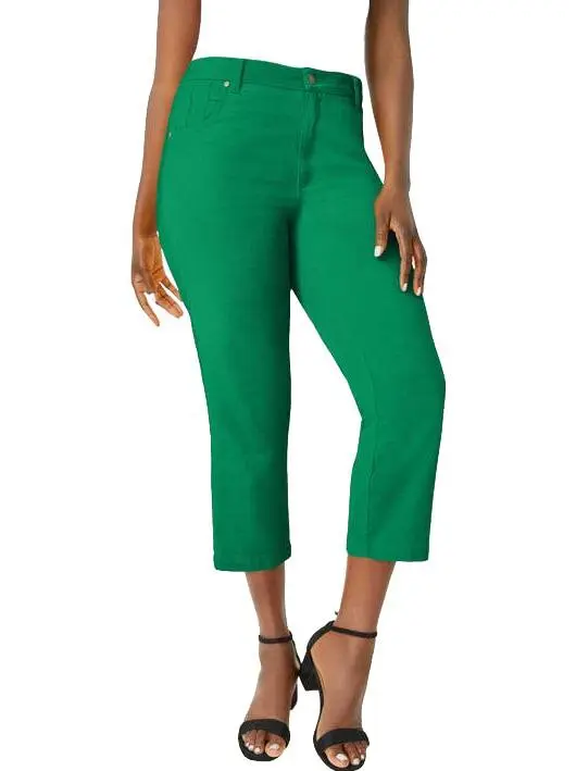 JESSICA LONDON Classic Cotton Denim Capri - Kelly Green