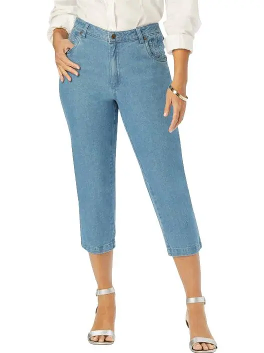 JESSICA LONDON Classic Cotton Denim Capri - Light Wash