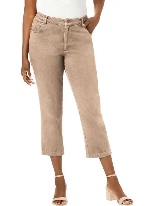JESSICA LONDON Classic Cotton Denim Capri - New Khaki