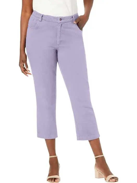 JESSICA LONDON Classic Cotton Denim Capri - Pale Lilac