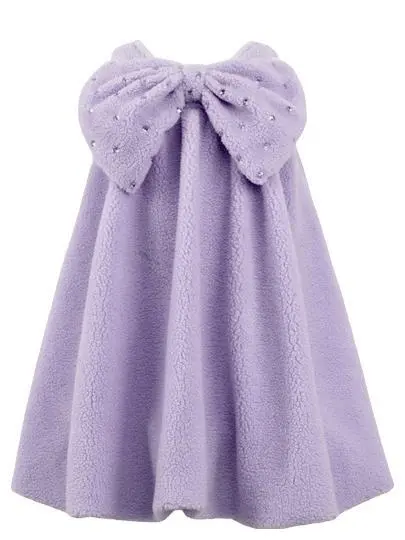 LOLA + THE BOYS Big Bow Teddy Fleece Dress - Purple