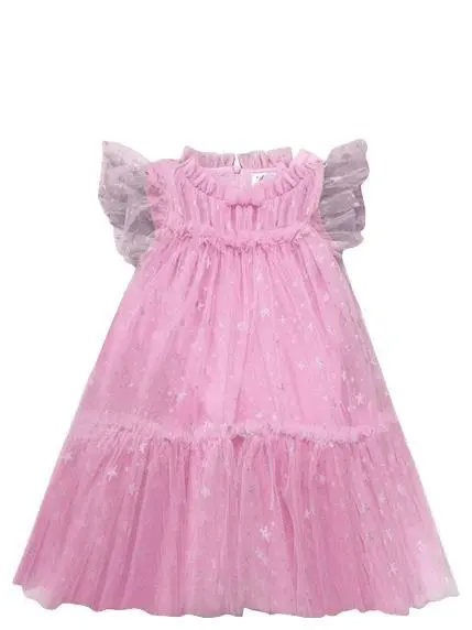 LOLA + THE BOYS Shimmer Stars Tulle Dress - Pink