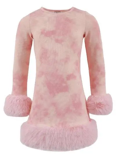 LOLA + THE BOYS Tie-dye Dress With Faux Fur Trim - Pink