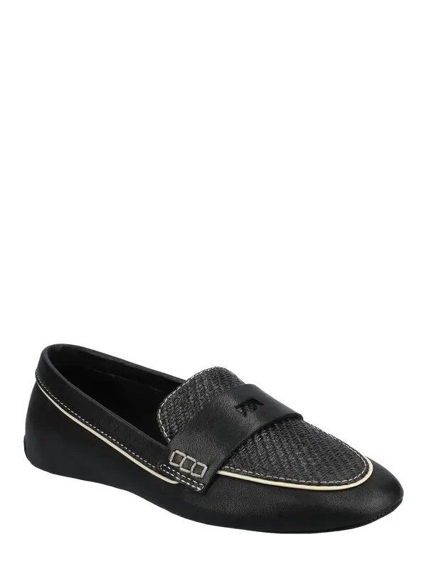 BIRDIES The Vesper Driver Loafers - Black Leather Raffia