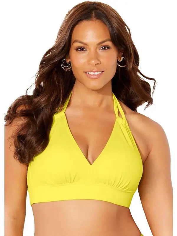 SWIMSUITS FOR ALL Loop Strap Halter Bikini Top - Pineapple