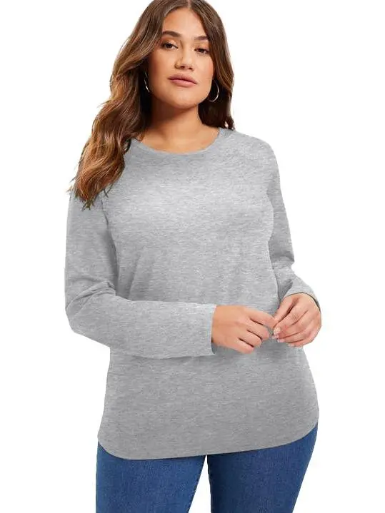 JUNE + VIE Long-sleeve Crewneck T-shirt - Heather Grey
