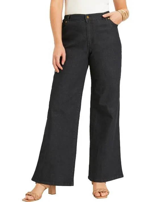 JUNE + VIE High-rise Wide-leg Jeans - Dark Blue