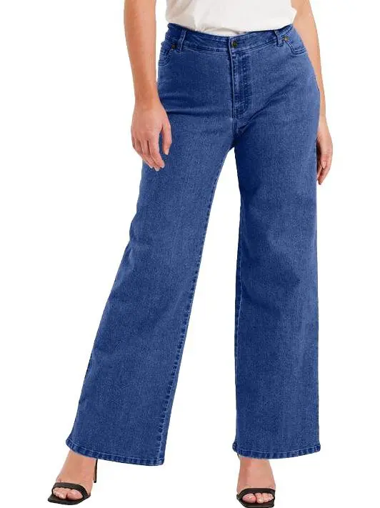 JUNE + VIE High-rise Wide-leg Jeans - Medium Blue