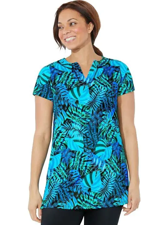 SWIMSUITS FOR ALL Chlorine Resistant Short Sleeve Swim Tunic - Green Palm
