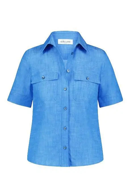 CALLAS MILANO Vesper Stretch Denim Poplin Shirt - Blue