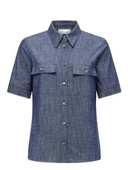 CALLAS MILANO Vesper Stretch Denim Poplin Shirt - Indigo