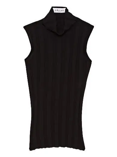 CALLAS MILANO Romy Sleeveless Turtleneck In Merino Wool Rib - Black