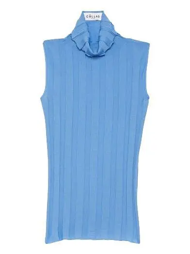 CALLAS MILANO Romy Sleeveless Turtleneck In Merino Wool Rib - Blue