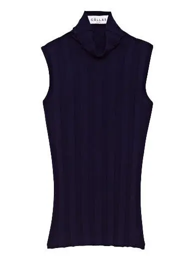 CALLAS MILANO Romy Sleeveless Turtleneck In Merino Wool Rib - Navy