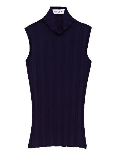 CALLAS MILANO Romy Sleeveless Turtleneck In Merino Wool Rib - Navy