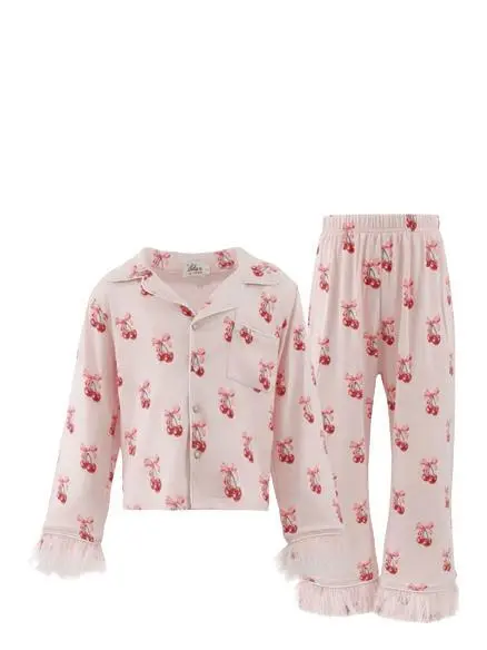 LOLA + THE BOYS Cherry Bows Feather Set - Pink
