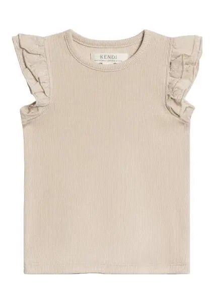 COLORED ORGANICS Daphne Ribbed Tank With Eyelet Ruffle - Oat
