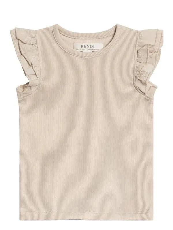 COLORED ORGANICS Daphne Ribbed Tank With Eyelet Ruffle - Oat
