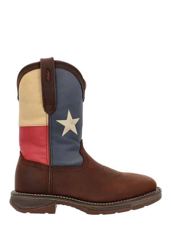 Durango Texas Flag Steel Toe Western Boots - Dark Brown And Texas Flag